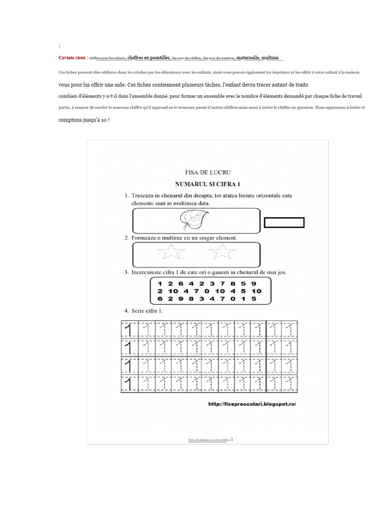 Fiches d'écriture des chiffres pour enfants | PDF