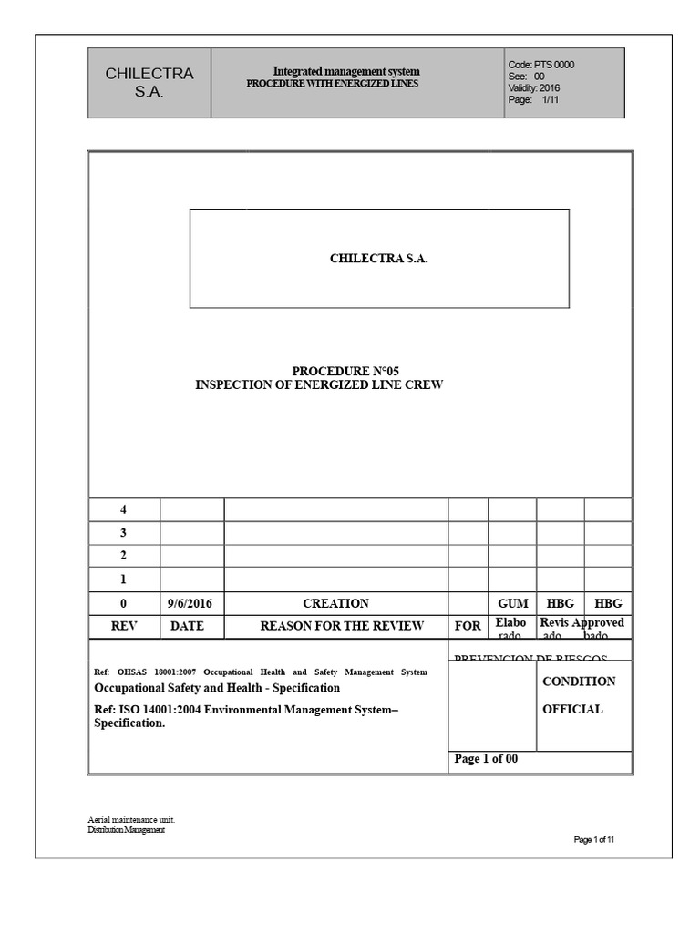 Energized Lines Inspection Procedure Guide | PDF | Waste | Regulatory ...