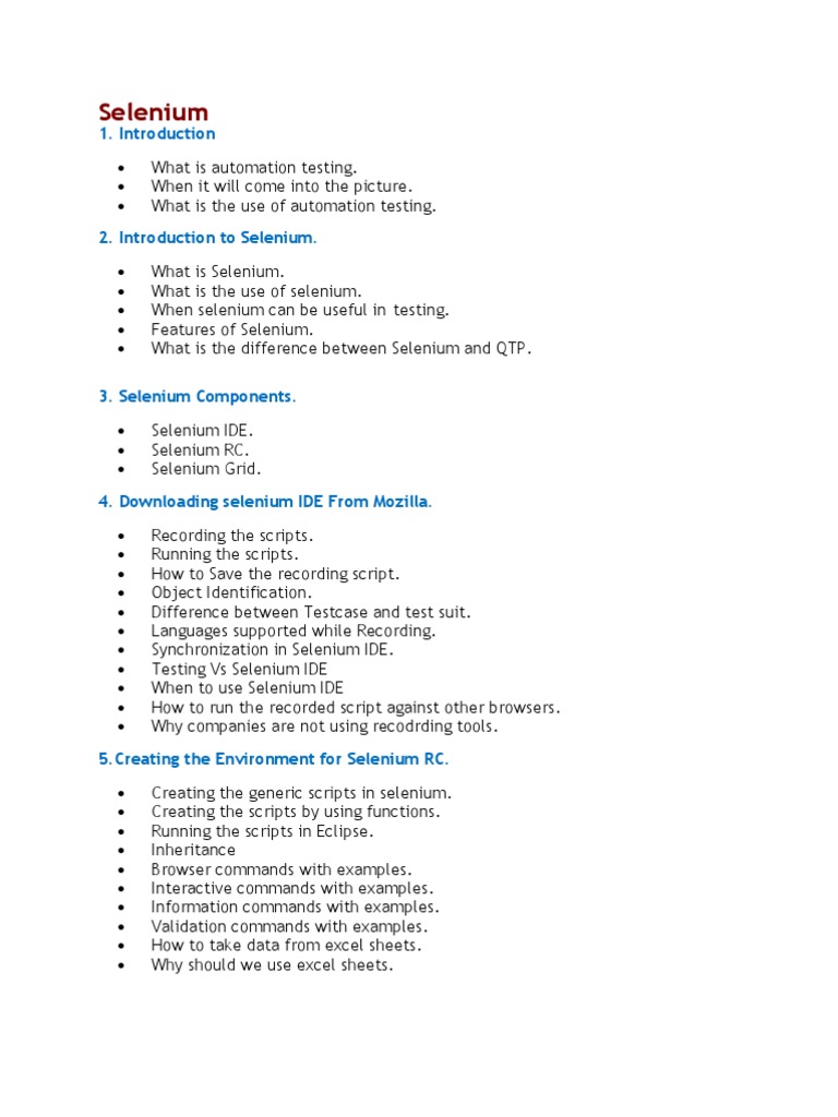 Selenium ToC | PDF | Selenium (Software) | Class (Computer Programming)