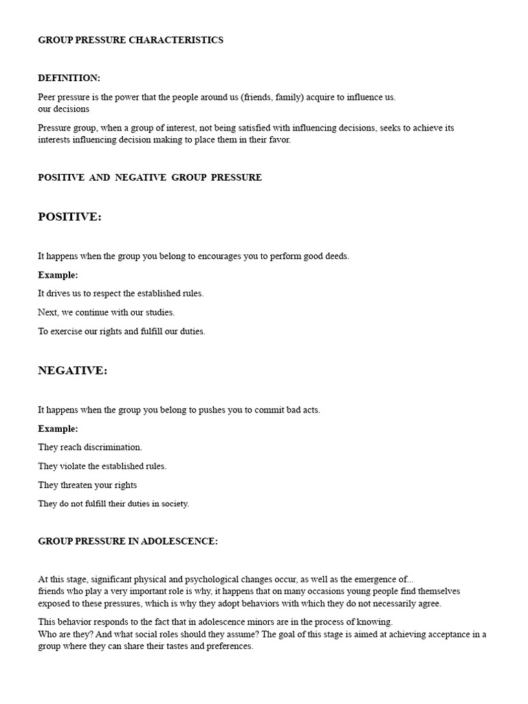 Characteristics of Group Pressure | PDF | Adolescence | Self Esteem