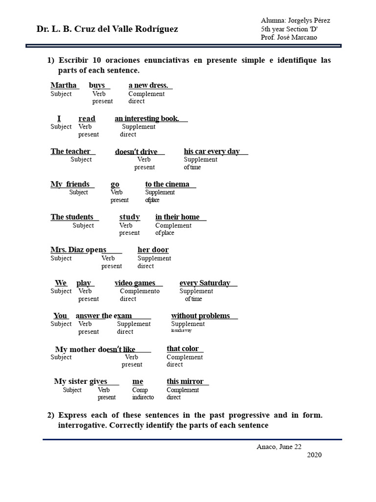 English Activities June | PDF | Subject (Grammar) | Verb