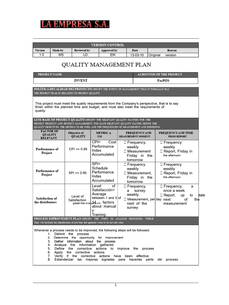 Quality Management Plan Overview | PDF | Project Management | Quality ...