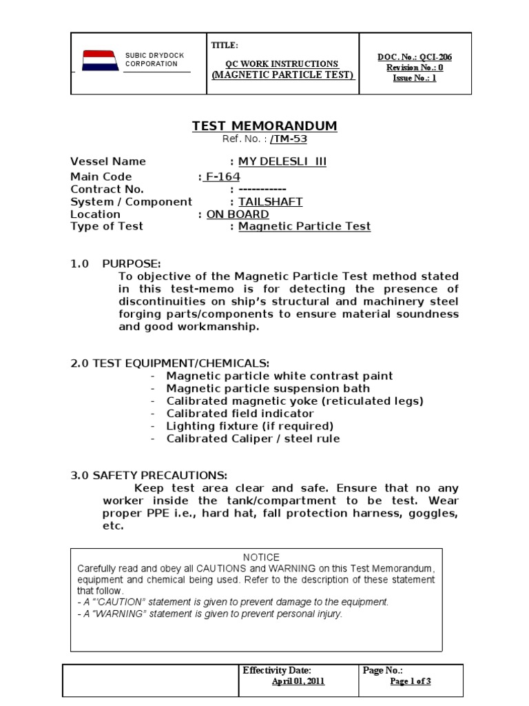 Magnetic Particle Testing Instructions | PDF | Verification And ...