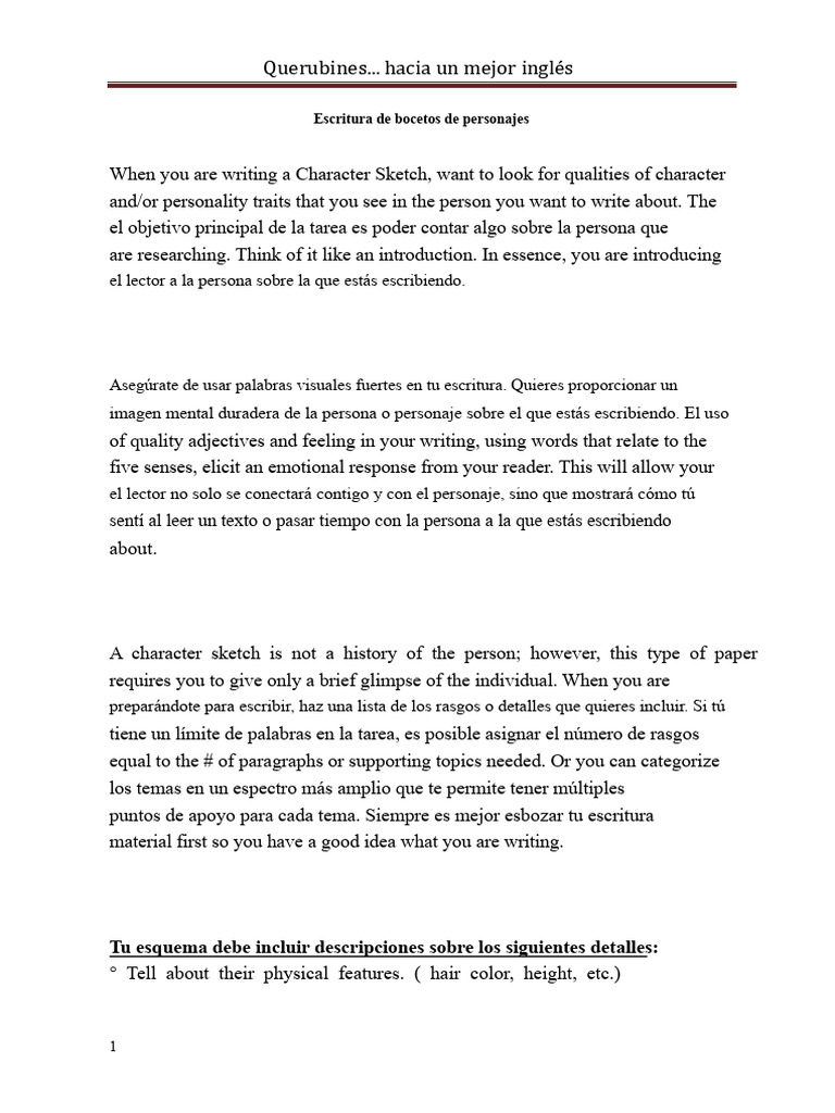 Escritura de Bosquejo de Personajes | PDF