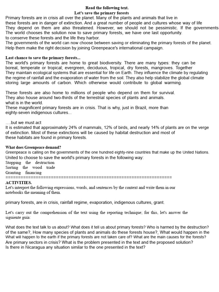 Let's Save The Primary Forests - 1page-Expository Text | PDF | Forests ...