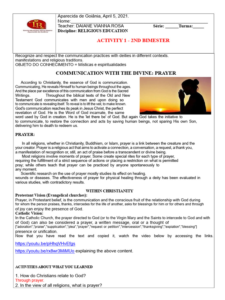 01 Religious Education 6th Grade 05.05 Teacher | PDF | Prayer | God
