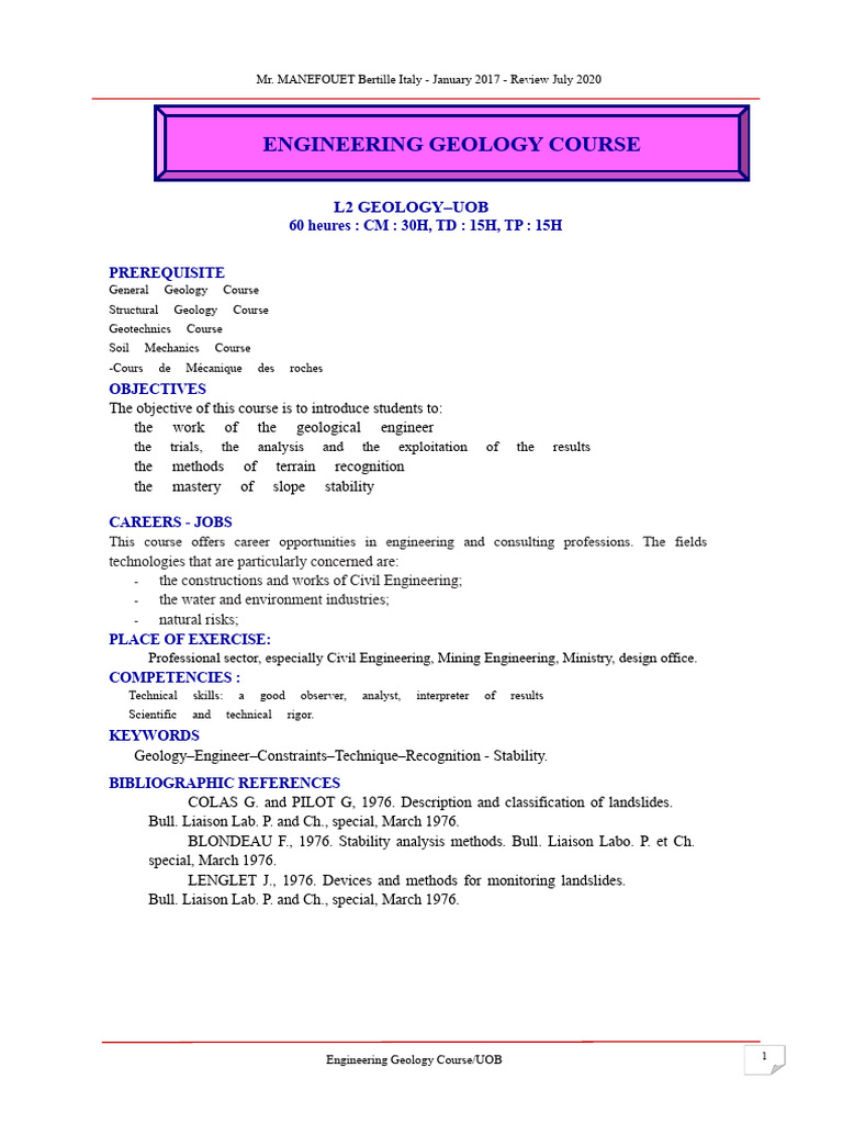 Engineering Geology Course L2 UOB MANEFOUET KENTSA 2020-1 Flatten | PDF ...