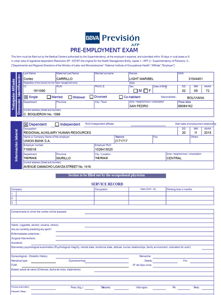 Occupational Examination Afp Prevision 2 | PDF | Physical Examination ...