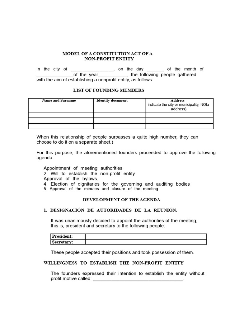 Model of A Deed of Incorporation of A Non-Profit Entity | PDF ...