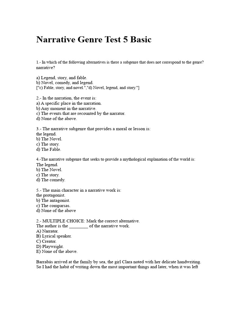 Narrative Genre Test: Subgenres & Elements | PDF | Narrative | Narration
