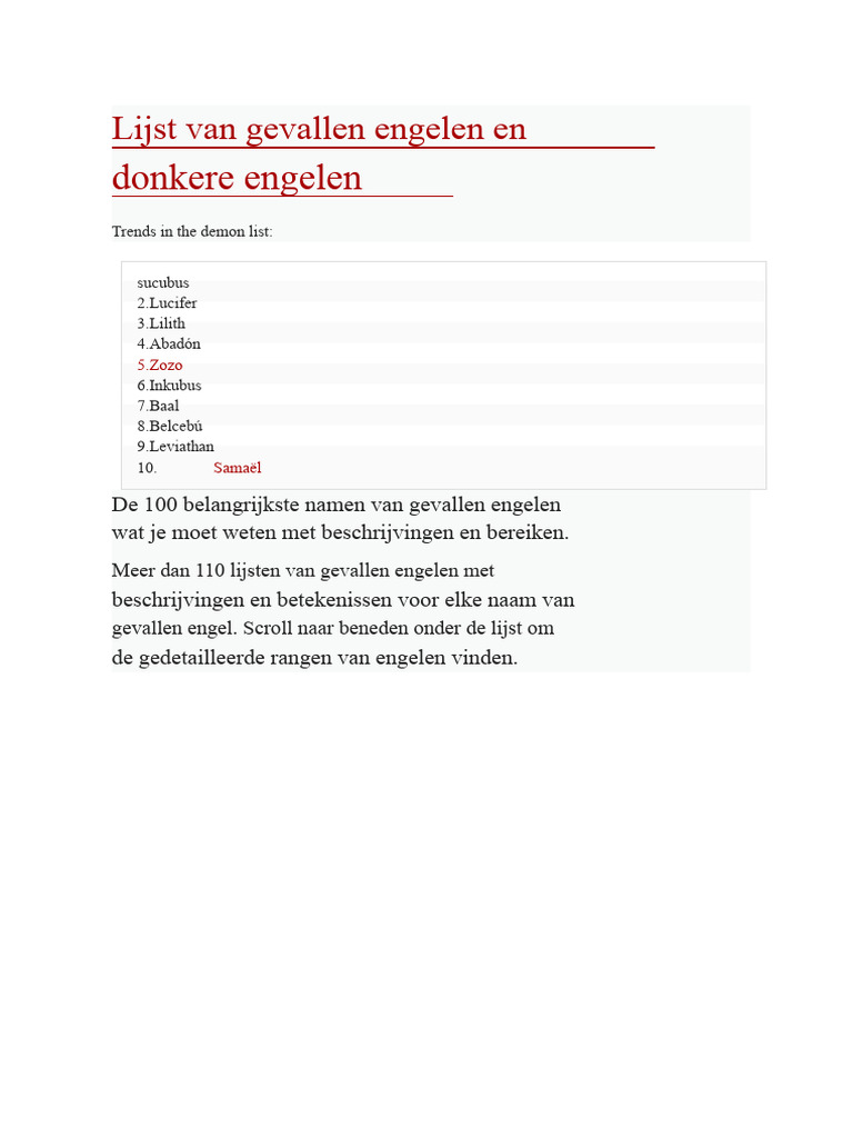 Lijst Van Gevallen Engelen en Donkere Engelen | PDF