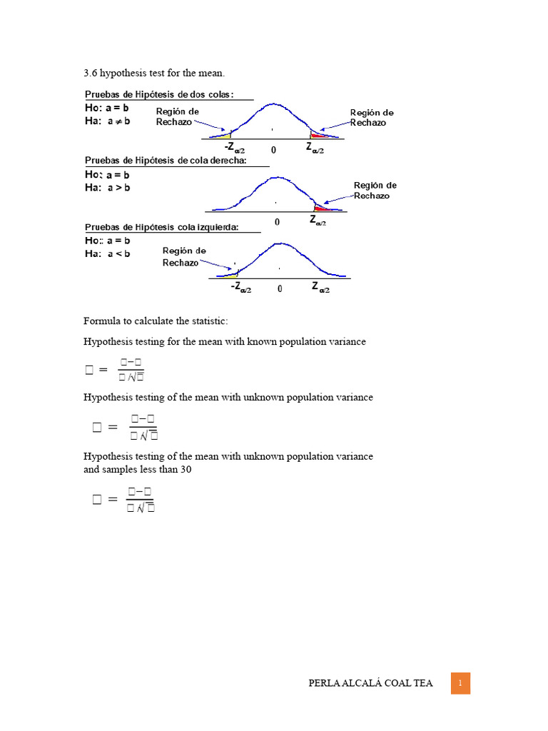 Hypothesis Tests For The Mean and Differences of Means | PDF ...