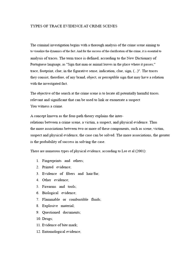Types of Trace Evidence in Crime Scenes | PDF