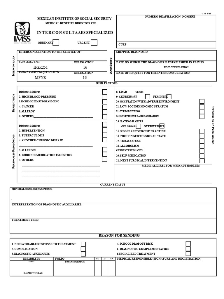 Medical Interconsultation Request Form | PDF | Hypertension | Chronic ...