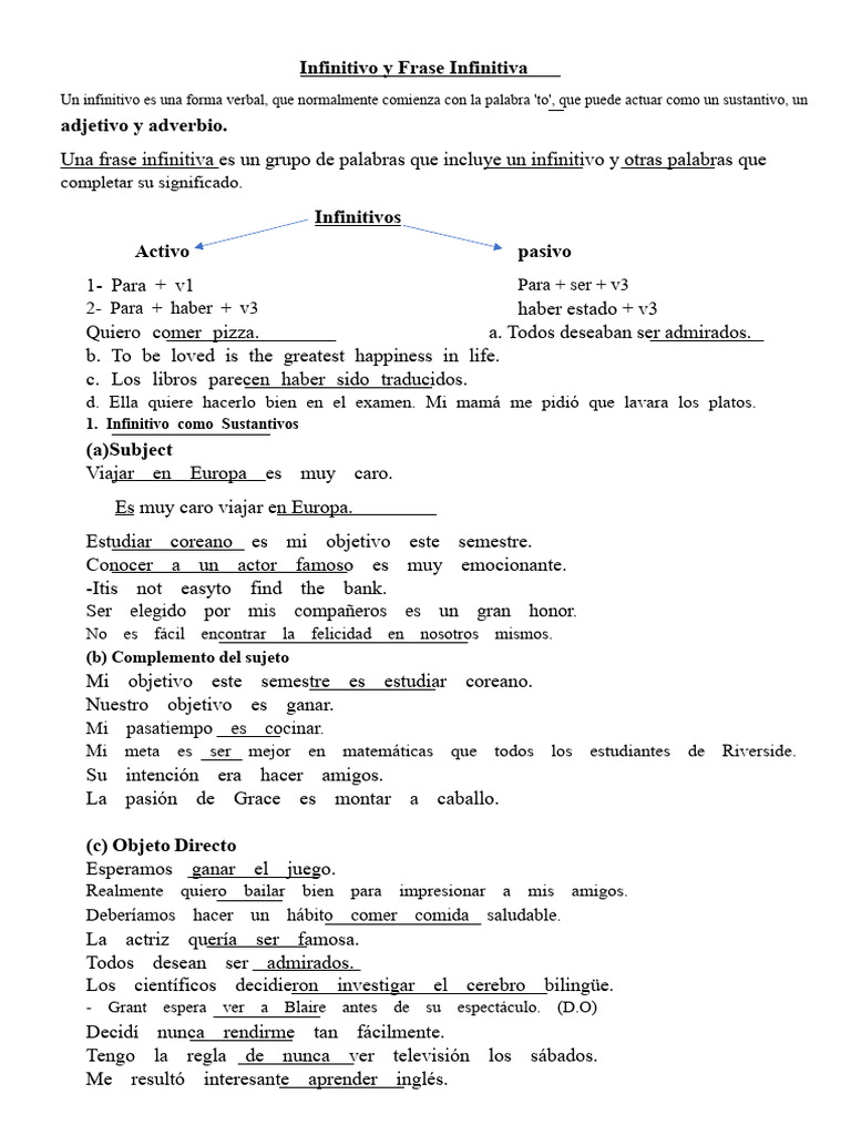 21-Infinito y Frase Infinitiva | PDF | Adverbio | Verbo