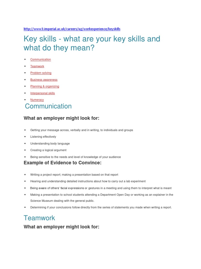 Key Skills - What Are Your Key Skills and What Do They Mean? | PDF ...