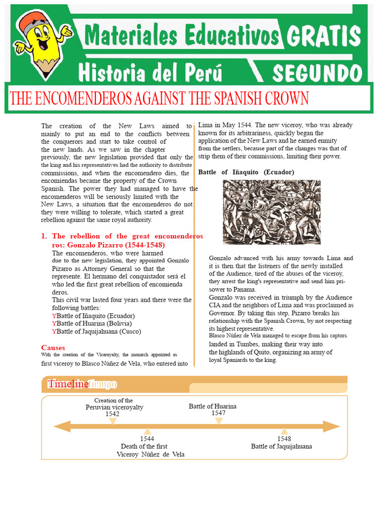 The Encomenderos Against The Spanish Crown For Second Grade of ...