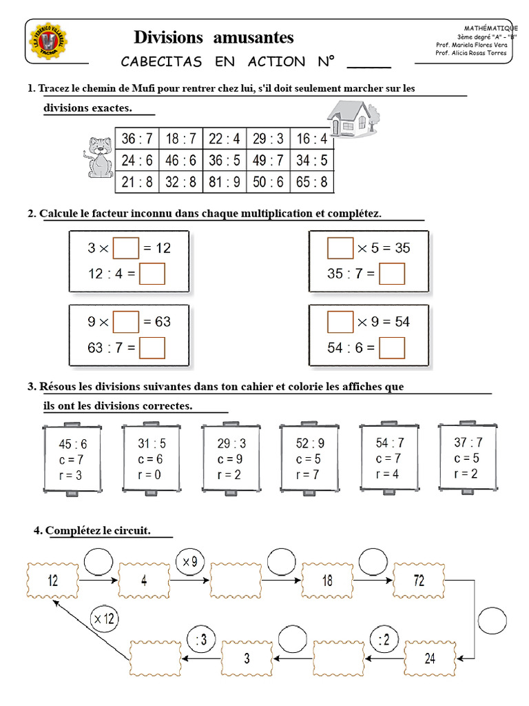 Exercices de divisions pour 3ème degré | PDF
