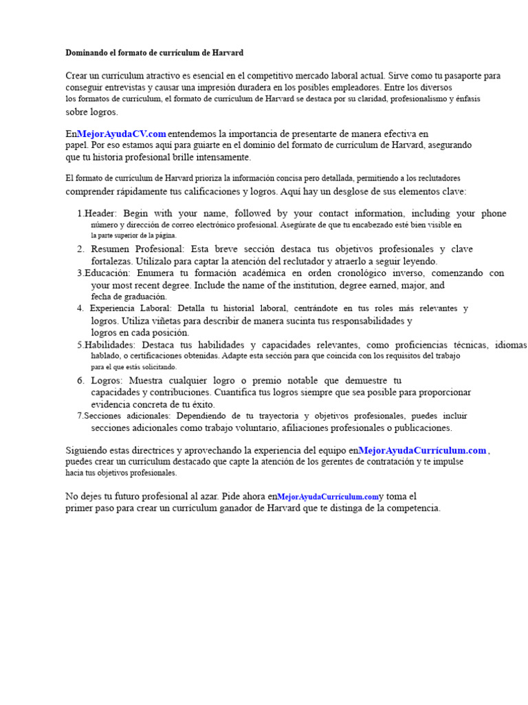 Guía para el Currículum de Harvard | PDF | Plan de estudios | La ...