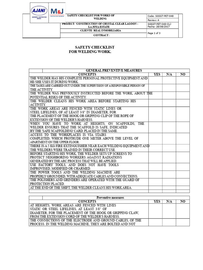 Welding Job Checklist | PDF | Welding | Construction