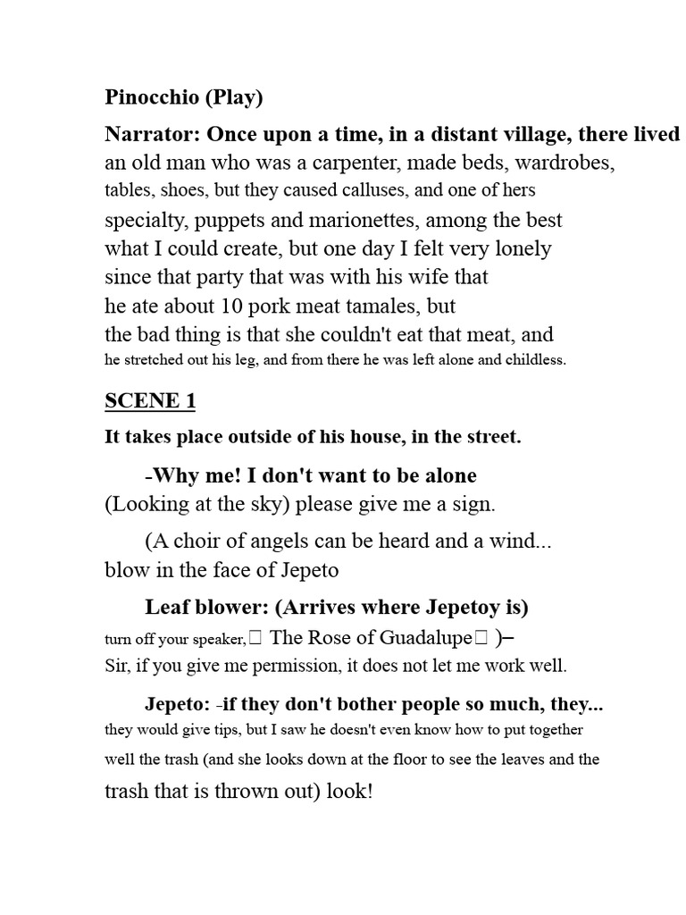 Pinocchio Play Script: A Modern Twist | PDF