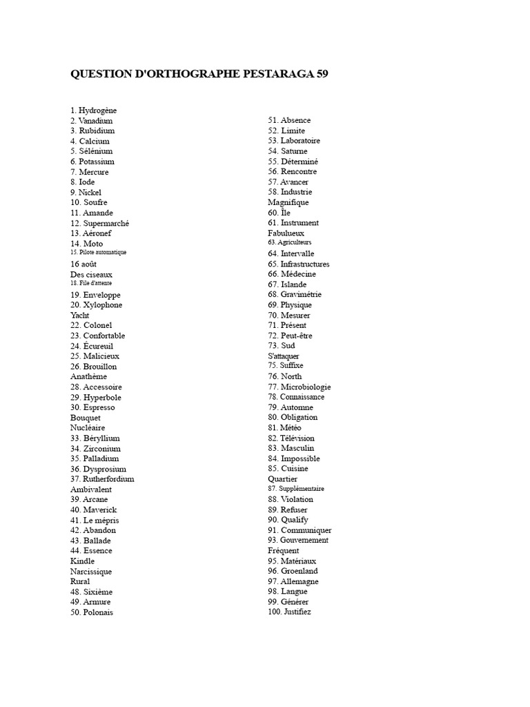 Liste de mots pour l'orthographe 59 | PDF