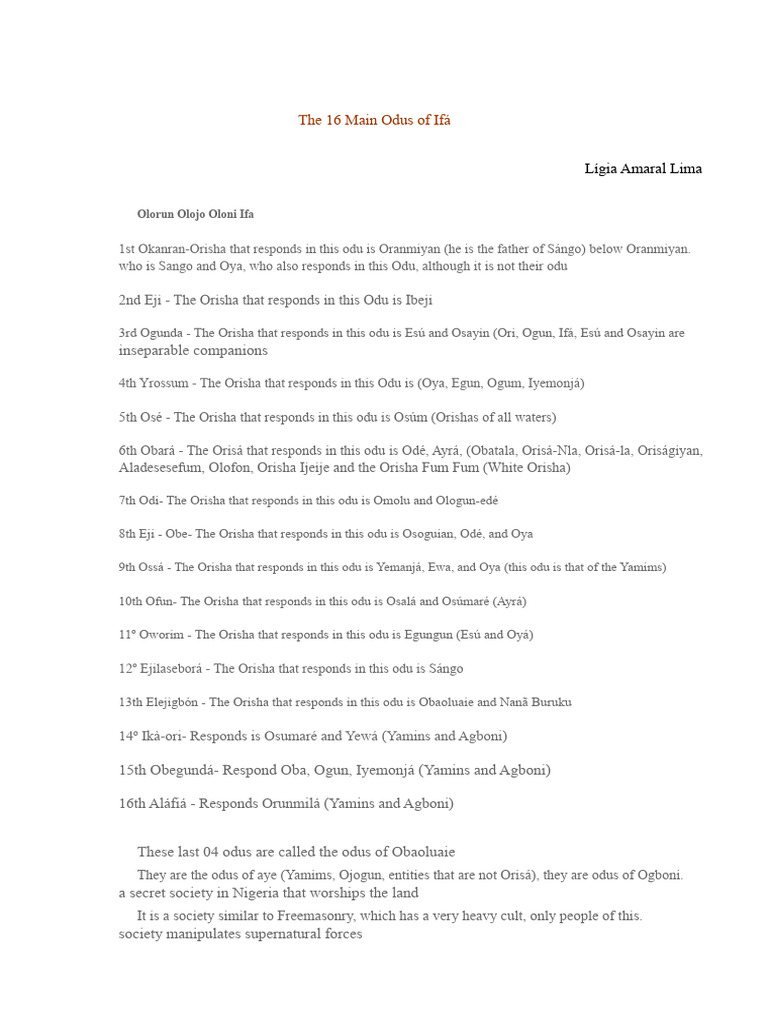 The 16 Main Odus of Ifá, Lígia Amaral Lima - Port | PDF | Divination | Love