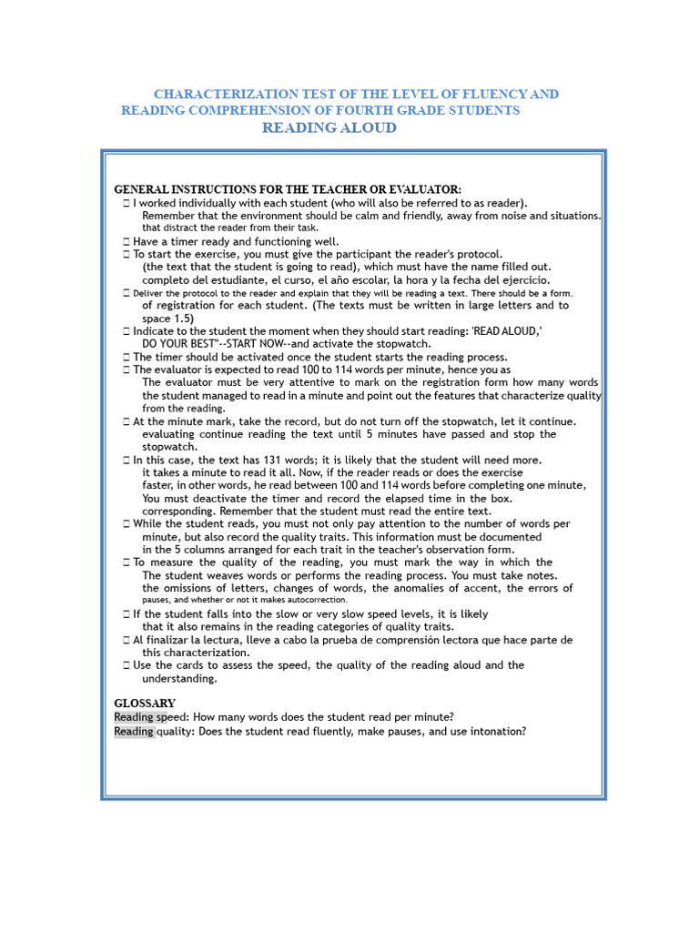 Annex 2 - Fourth Grade Reading Test (Adjustment From 5) | PDF | Reading ...
