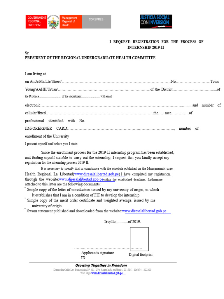 Format No. 1 Model of Application For Internship Registration 2019 II | PDF