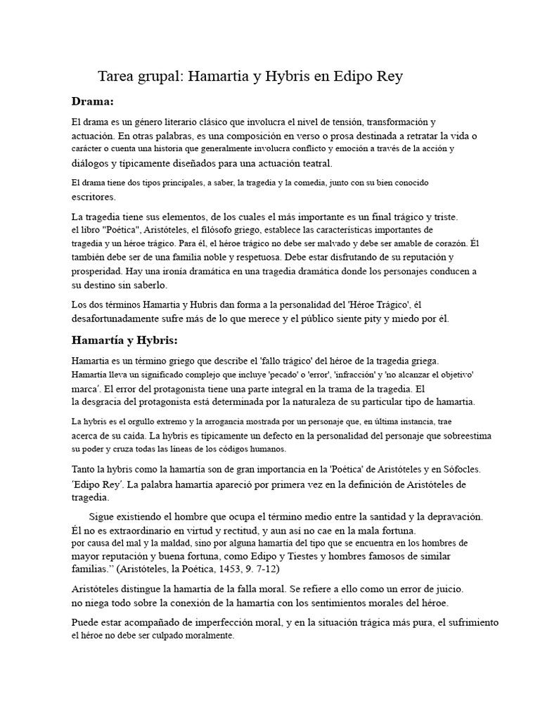 Hamartia y Hubris en Edipo Rey | PDF | Tragedia | Edipo