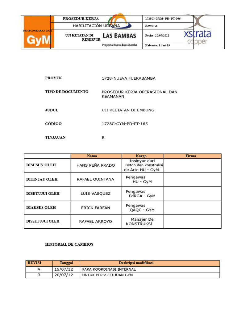 Prosedur Uji Kedap Air Reservoir | PDF