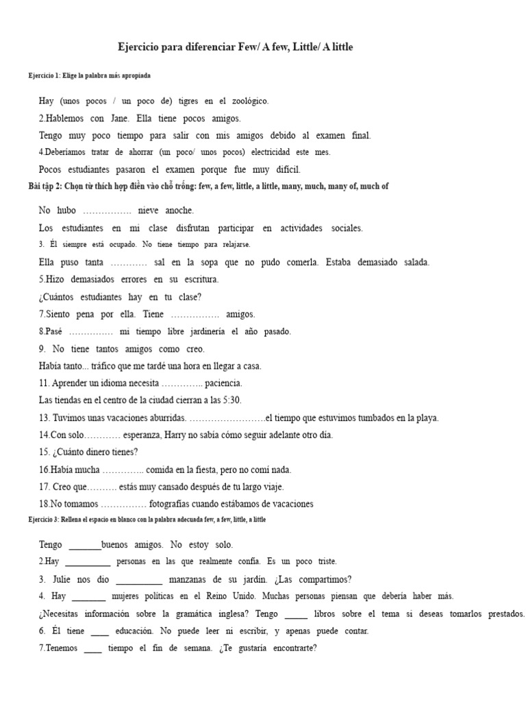 Ejercicios de Few, A Few, Little, A Little | PDF