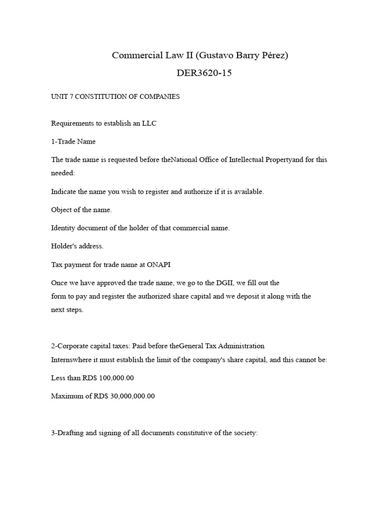 TASK 7 CONSTITUTION OF LLC Commercial Law II | PDF | Limited Liability ...