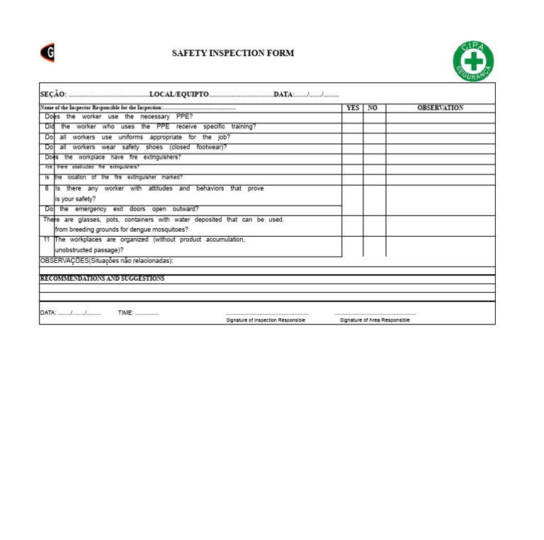 Safety Inspection Checklist Template | PDF