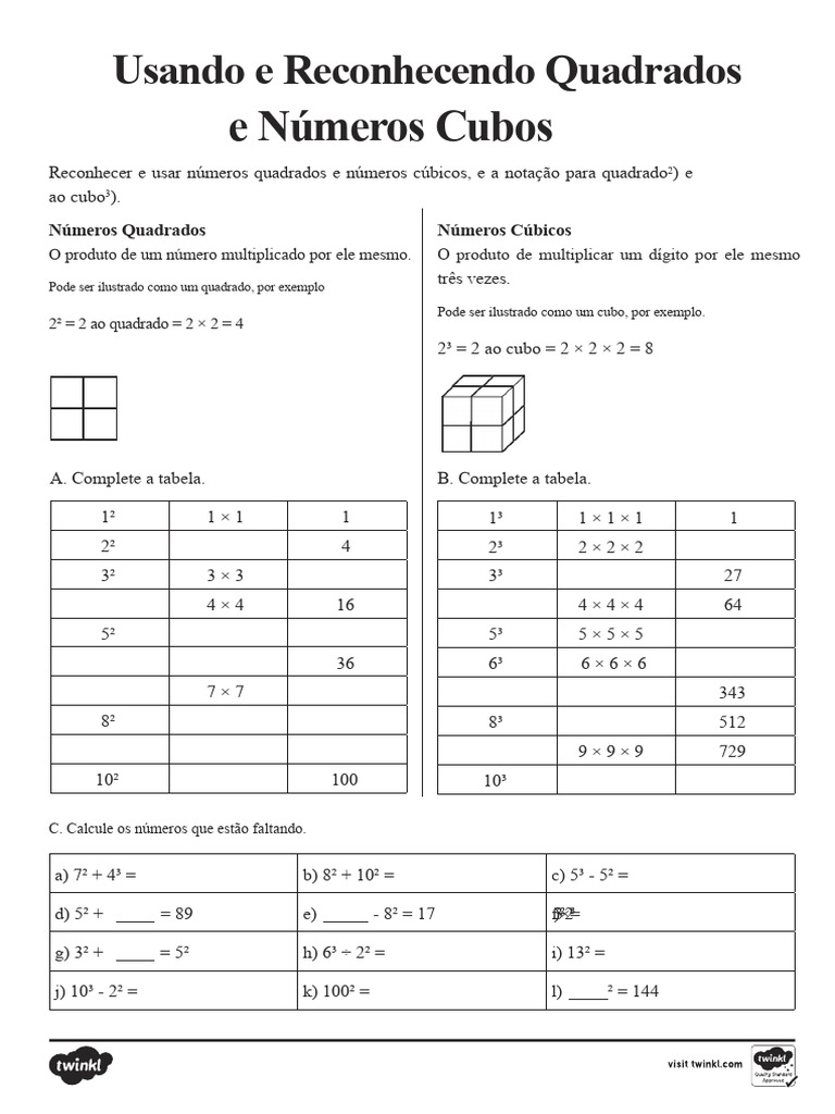 Números Quadrados e Cúbicos Explicados | PDF | Matemática | Aritmética