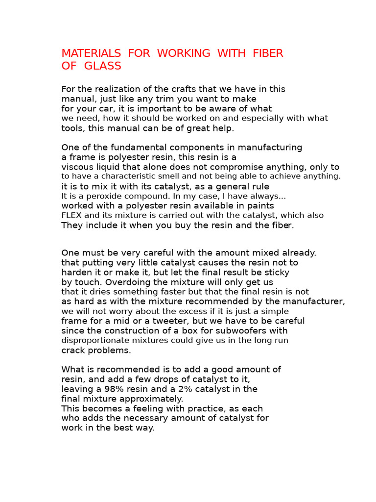 42 - Materials For Working With FIBERGLASS | PDF | Fiberglass | Paint