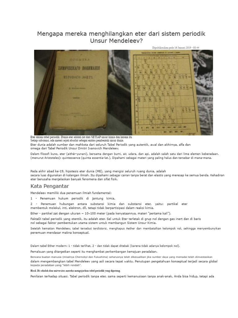 Mengapa Eter Dihapus dari Tabel Periodik | PDF