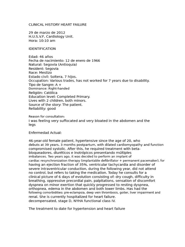 Clinical History Heart Failure | PDF | Heart Failure | Heart