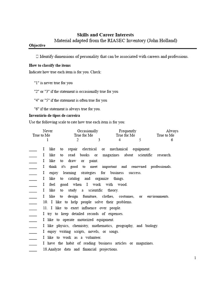 Career Skills and Interests - RIASEC | PDF | Engineering | Science