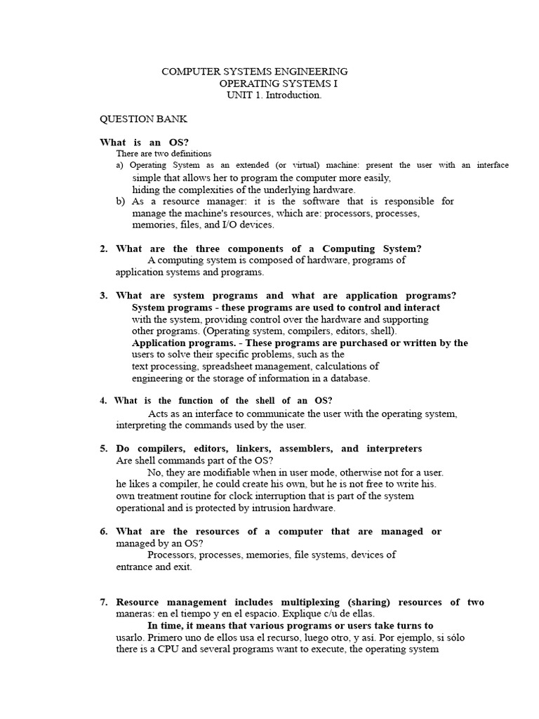 Question Bank - Exam 1 | PDF | Operating System | Microsoft Windows