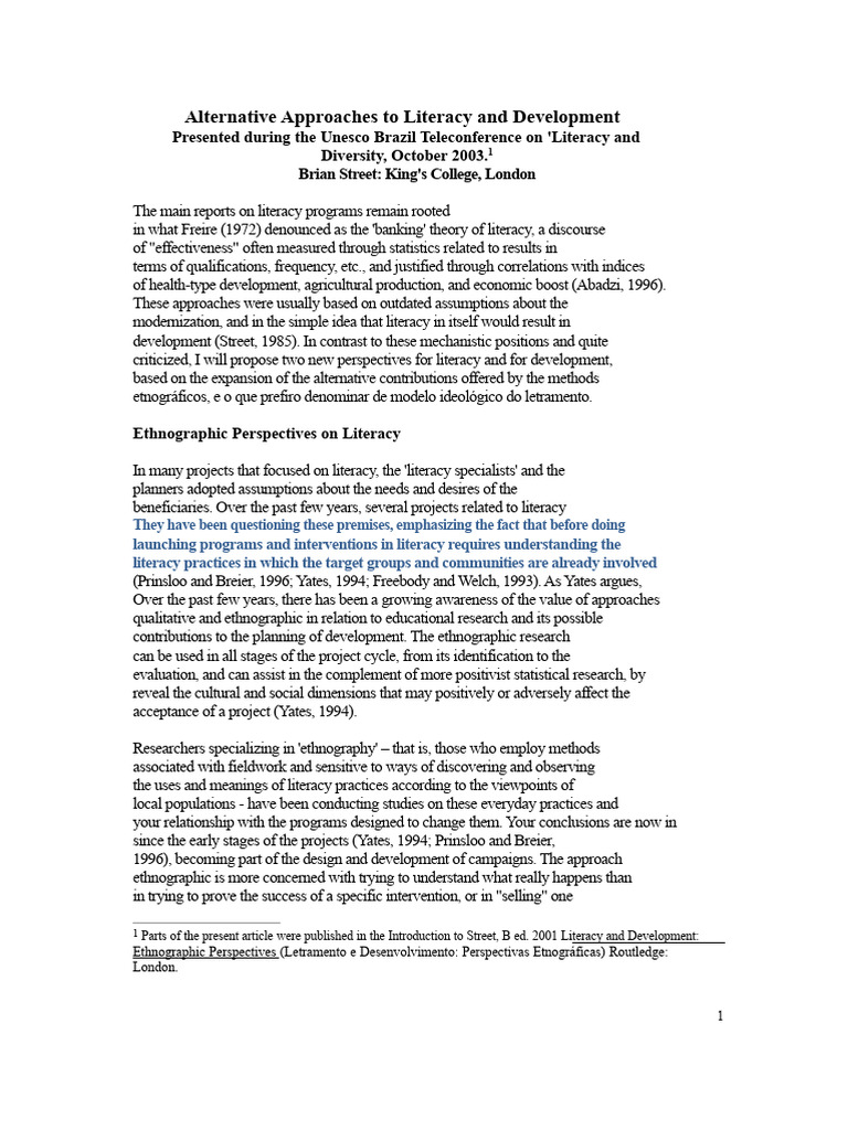 Street | PDF | Literacy | Ethnography