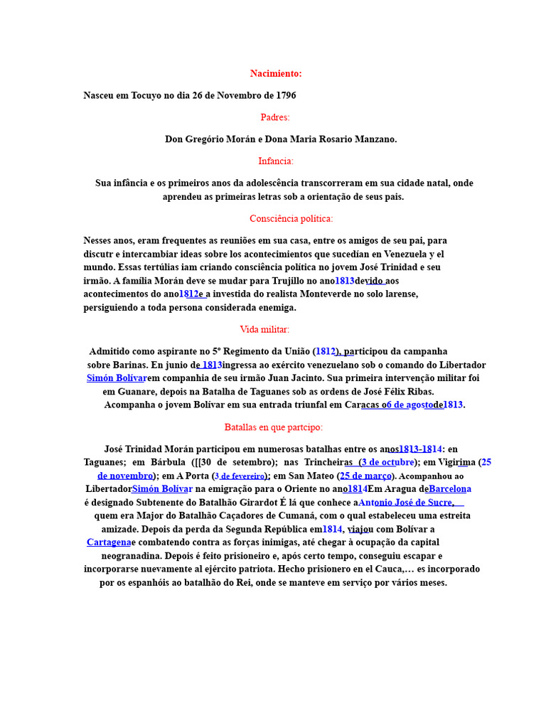 Biografia de José Trinidad Morán | PDF | Militar | Conflitos