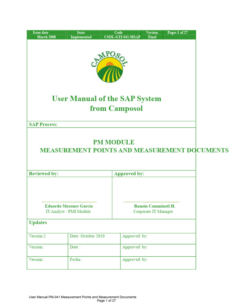SAP PM Module User Manual: Measurement Points | PDF | Measurement ...