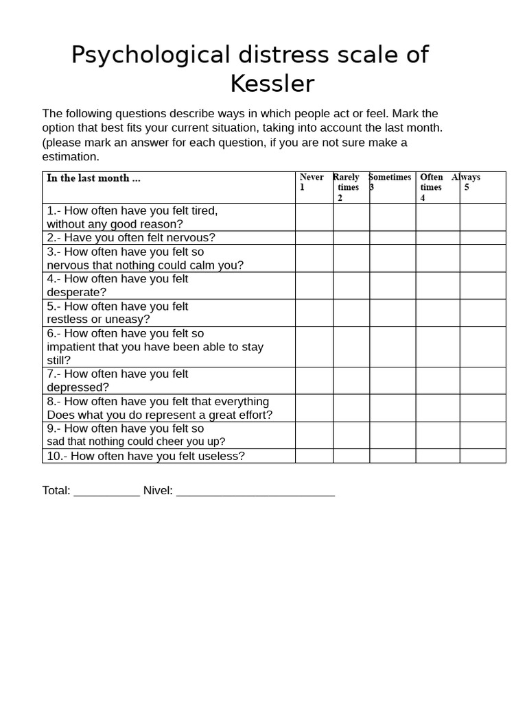 Kessler Psychological Distress Scale | PDF