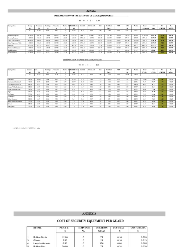 Unit Labor Cost Analysis and Equipment Costs | PDF