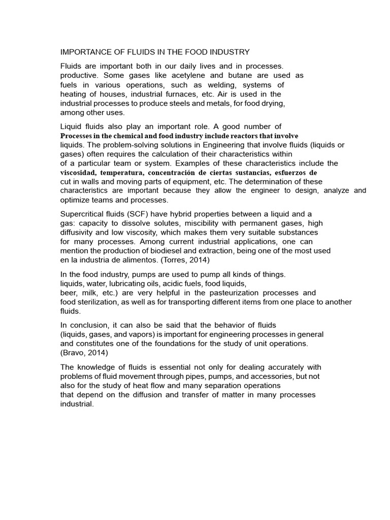 Role of Fluids in Food Industry Processes | PDF