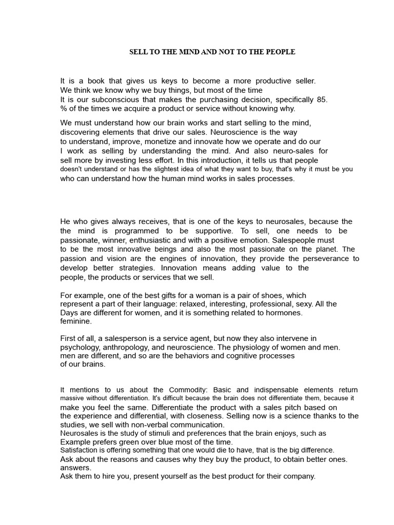 Sell To The Mind and Not To The People - Essay | PDF | Sales | Mind
