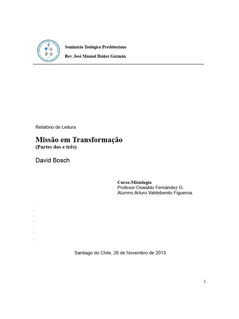Missão em Transformação: Análise de Bosch | PDF | Igreja cristã | Paradigma