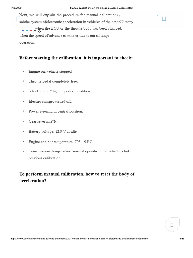 Manual Calibration of Electronic Acceleration | PDF | Throttle ...