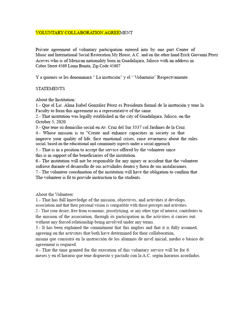 Voluntary Collaboration Agreement | PDF